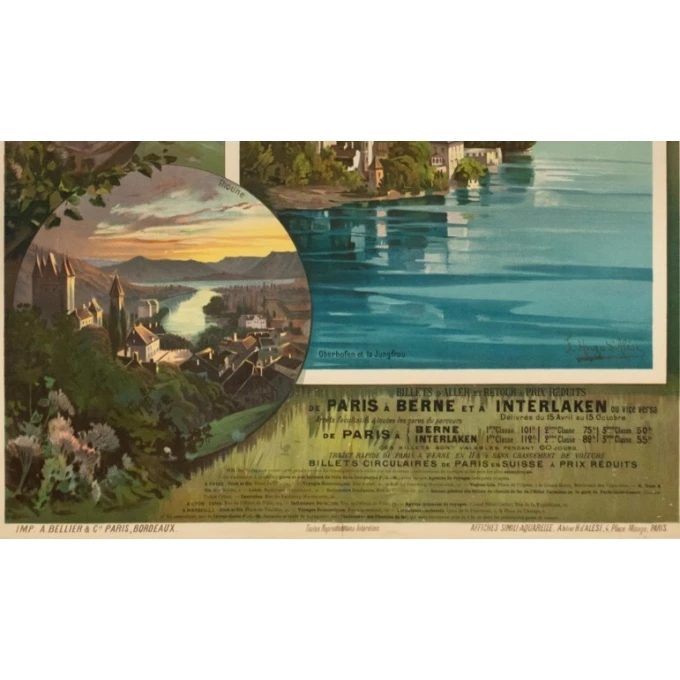 Affiche ancienne de voyage de Hugo d'Alési de 1900 Lac de Thoune