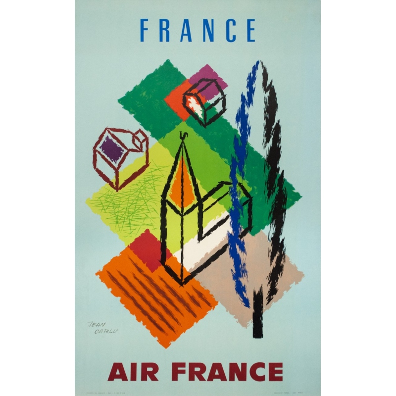 Affiche ancienne de voyage Air France France de Jean Carlu de 1958 Affiche ancienne de voyage Air France France de Jean Carlu de 1958