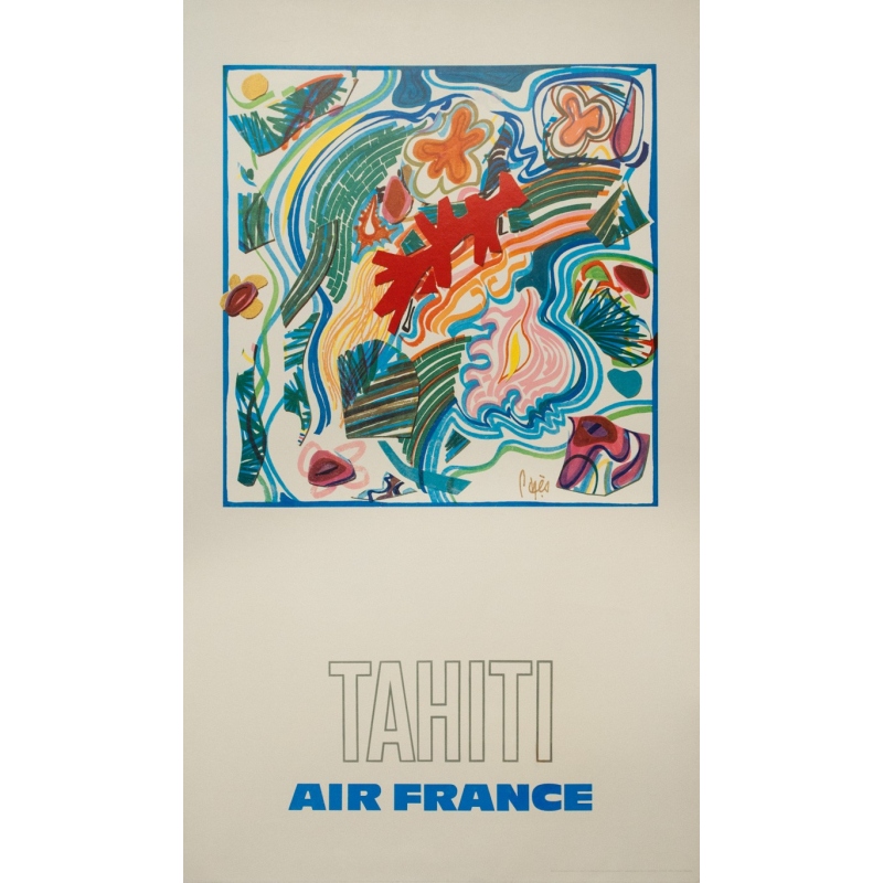 Affiche ancienne de voyage Air France Tahiti de Raymond Pagès 1970 Affiche ancienne de voyage Air France Tahiti de Raymond Pagès 1970