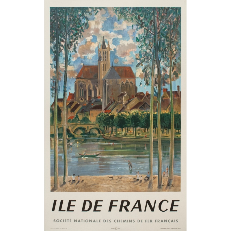 Affiche ancienne de voyage Ile De France SNCF de A.Hambourg 1958 Affiche ancienne de voyage Ile De France SNCF de A.Hambourg 1958