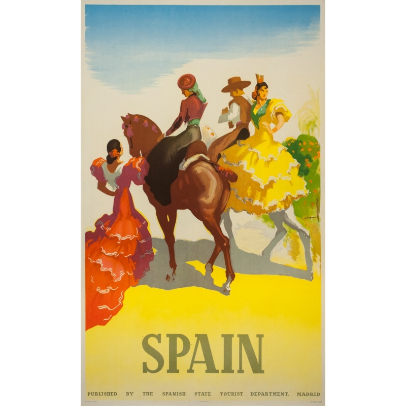 Affiche ancienne de voyage Morell Spain Flamenca de 1950 Affiche ancienne de voyage Morell Spain Flamenca de 1950