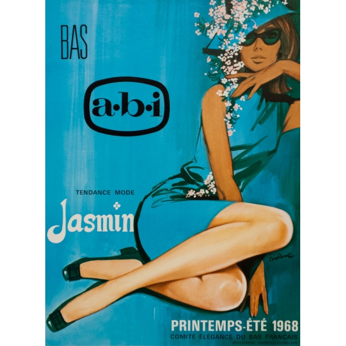 Affiche ancienne de publicité A B I Jasmin Collants Bas de Courone 1968