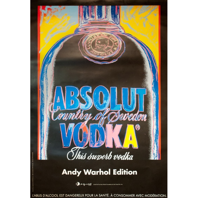 Affiche ancienne de publicité Absolut Vodka de Andy Warhol Circa 1990