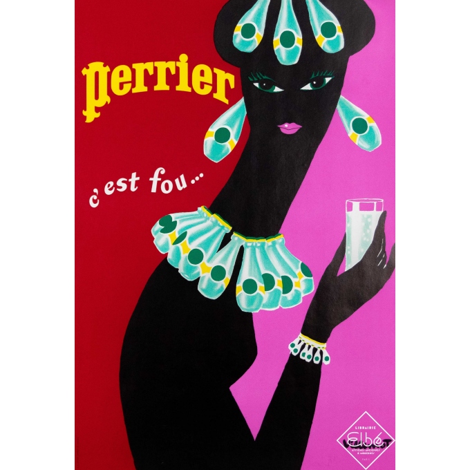 Vintage advertising poster Perrier - C'est fou by Villemot 1977