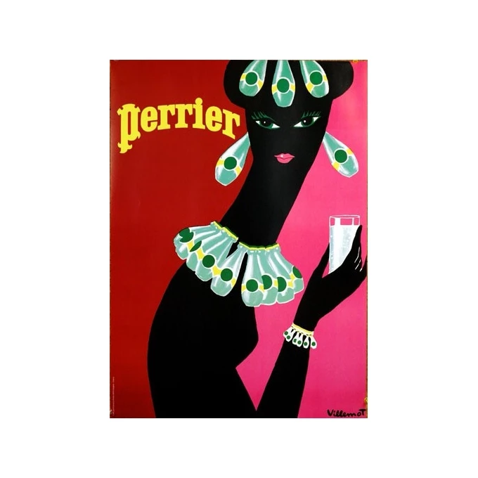 Affiche originale de publicité pour Perrier, signée Villemot de 1977.