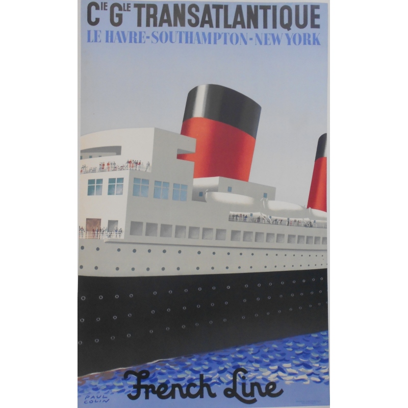 Original travelling poster for the French Line, by Paul Colin (1950).
