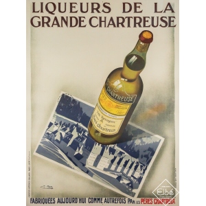 Affiche ancienne Liqueurs de la grande Chartreuse de G. Favre Circa 1920